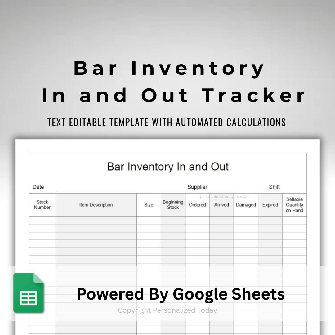 Bar Inventory Tracker - Alcohol Stock Management Google Sheets Template ...