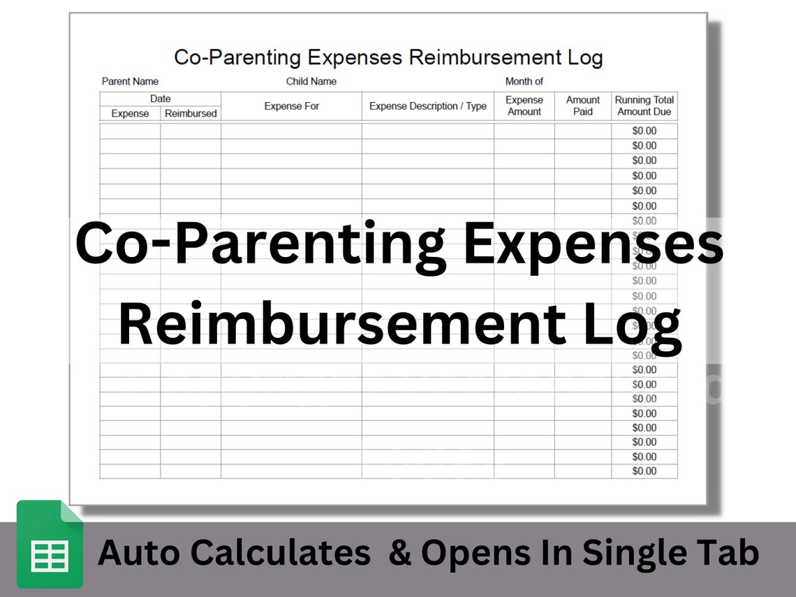Co-parenting Expenses Reimbursement Log Google Sheets Editable ...