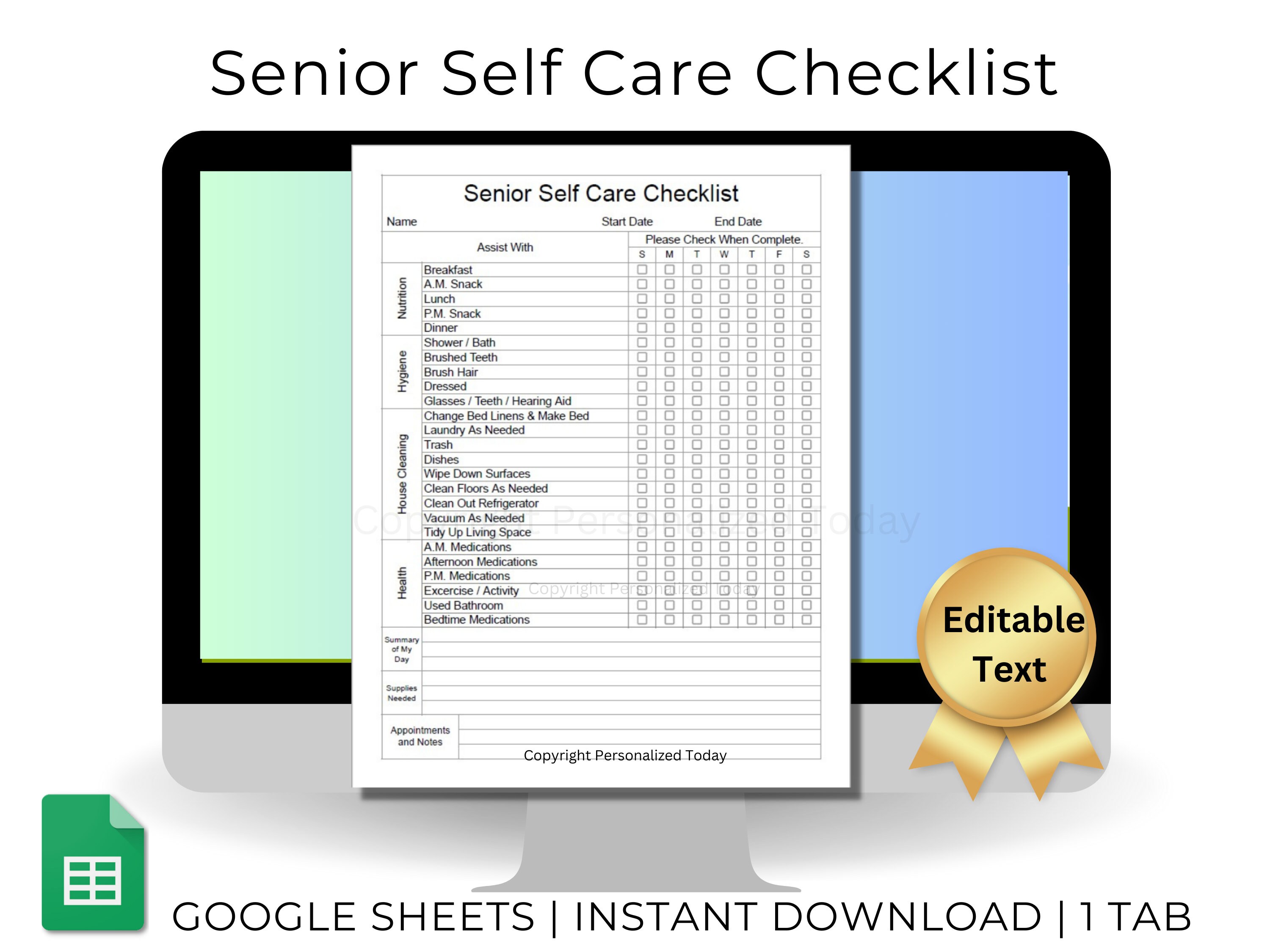 Independent Living Worksheet Google Sheets Template Empower Your ...
