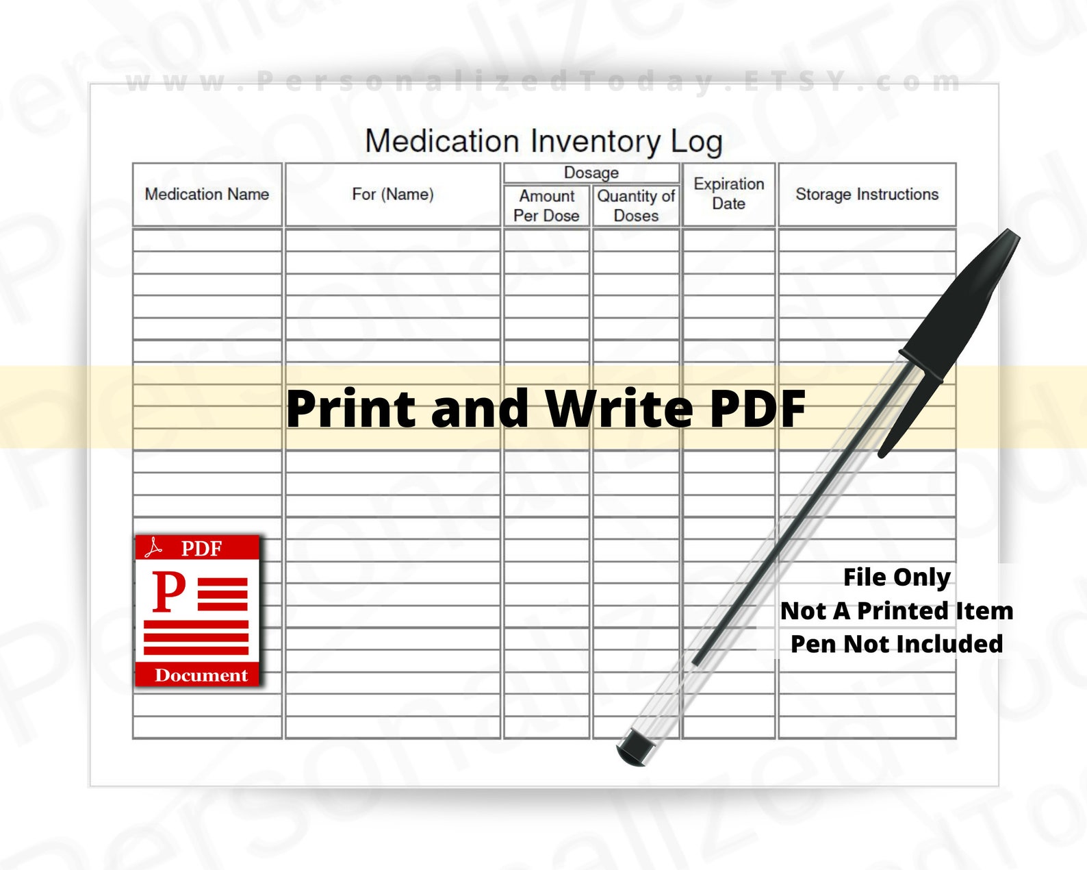 Medication Inventory Tracker Fillable and Print and Write PDF | Etsy