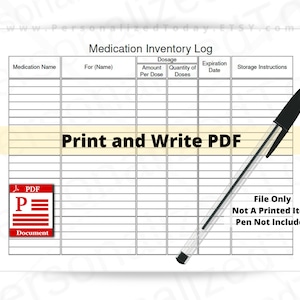Medication Inventory Tracker Fillable and Print and Write PDF | Etsy