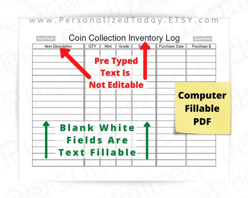 Coin Collection Inventory Log Print and Write and Fillable PDF - Etsy ... Coin Collection Inventory Log Print and Write and Fillable PDF - Etsy ...
