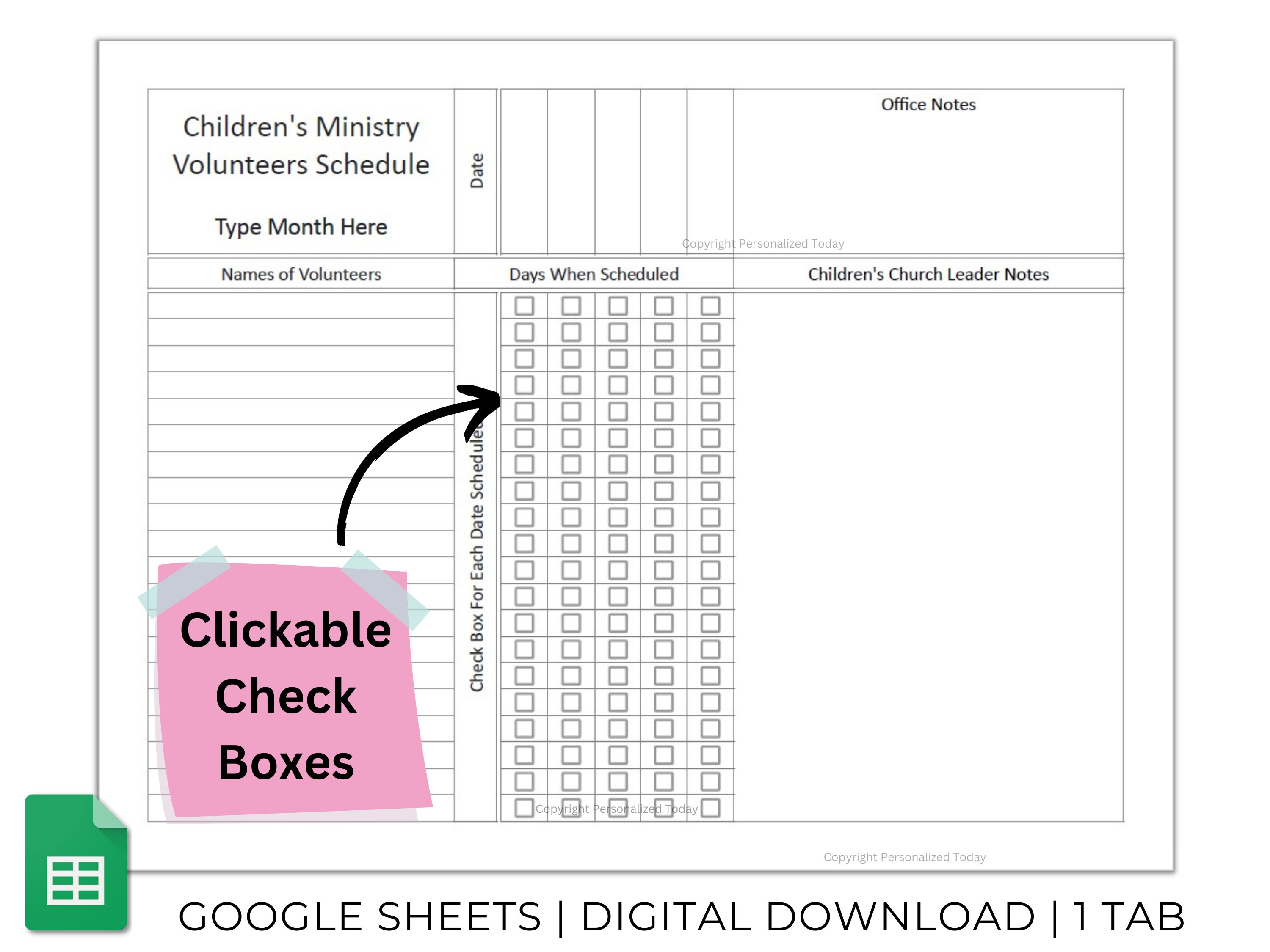 Children's Church Monthly Volunteers Schedule for Weekly Sunday School ...