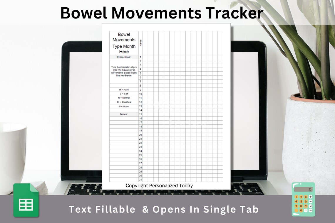 Daily Monthly Bowel Movements Tracker for up to 15 Patients Text ...