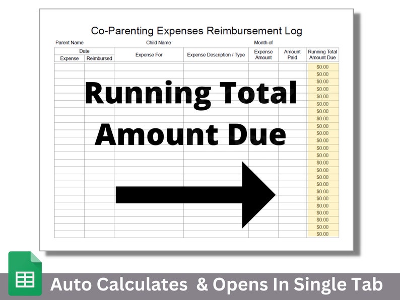 Co-parenting Expenses Reimbursement Log Google Sheets Editable ...