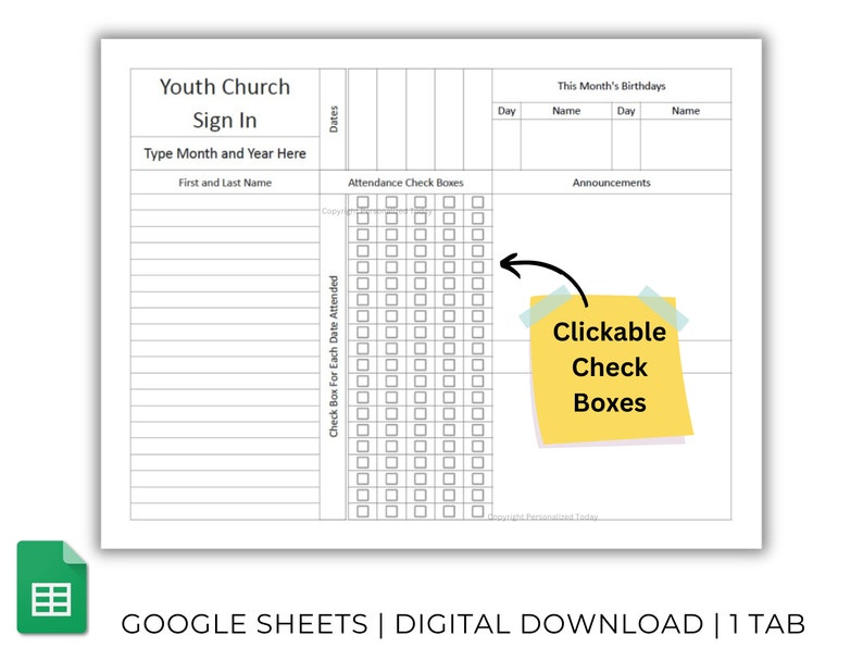 Youth Group Church Sign in Sheet Church Teenagers Group Attendance ...