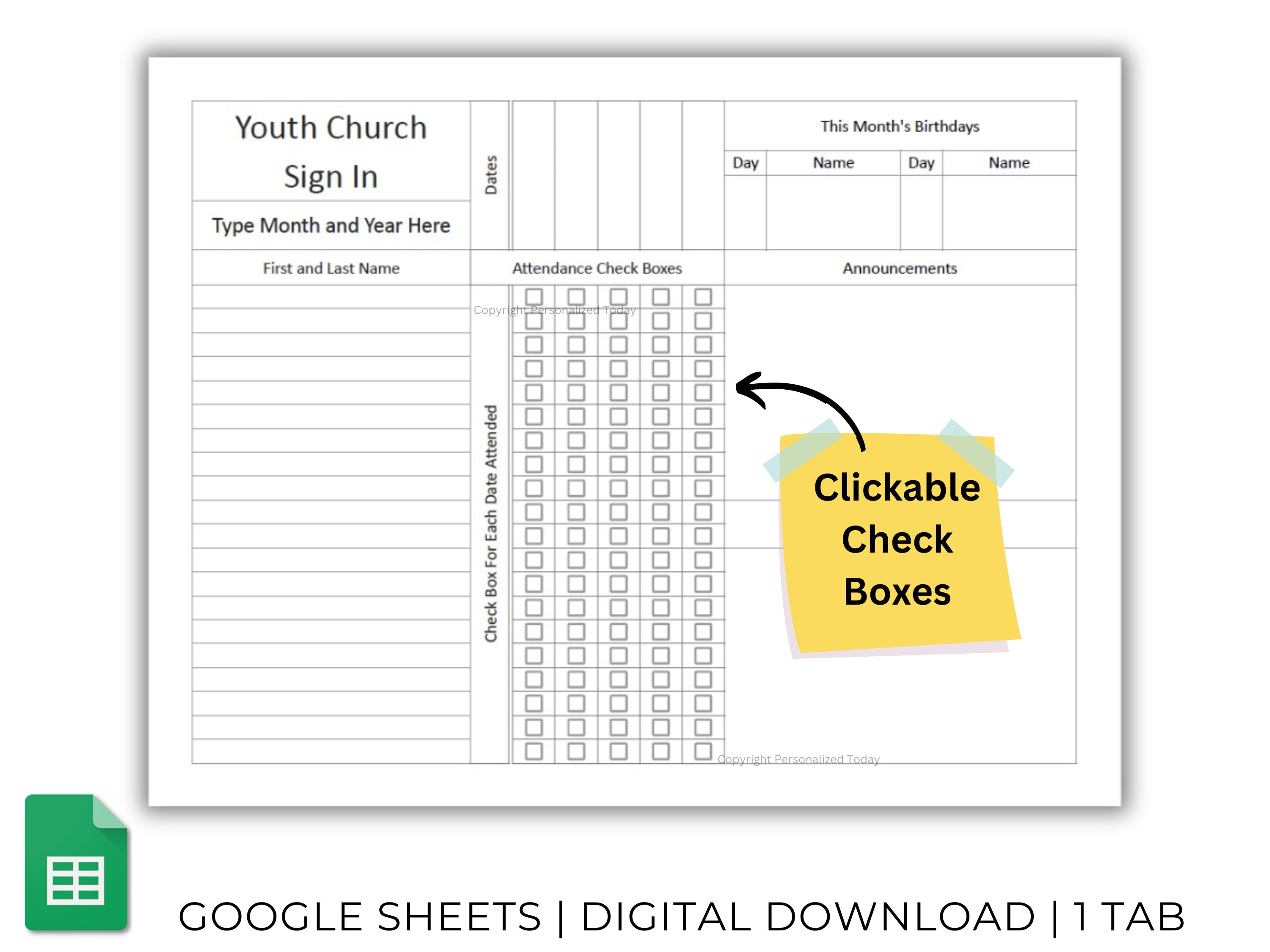 Youth Group Church Sign in Sheet Church Teenagers Group Attendance ...