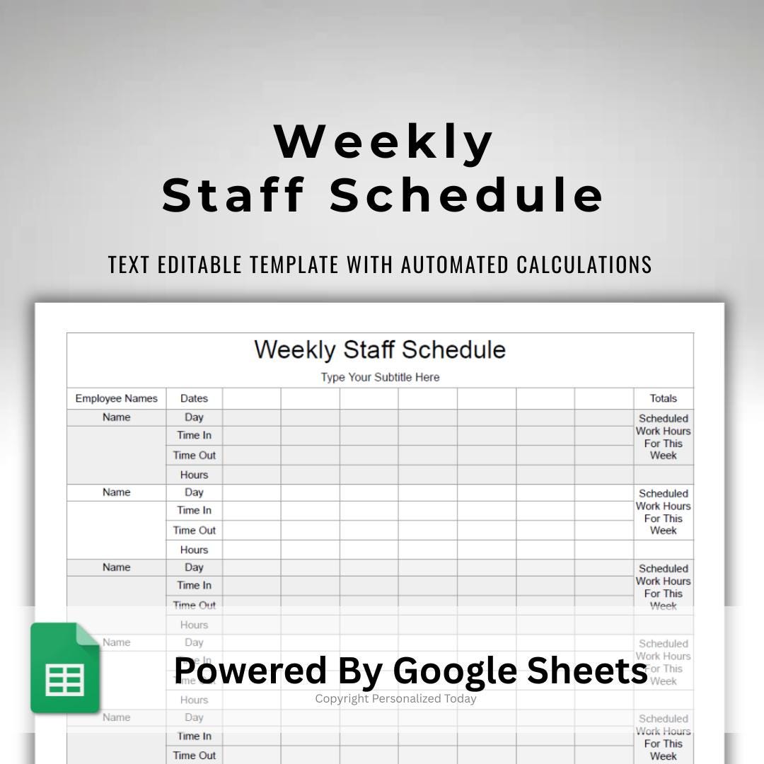Weekly Staff Schedule Timesheet Template Google Sheets Text Fillable ...