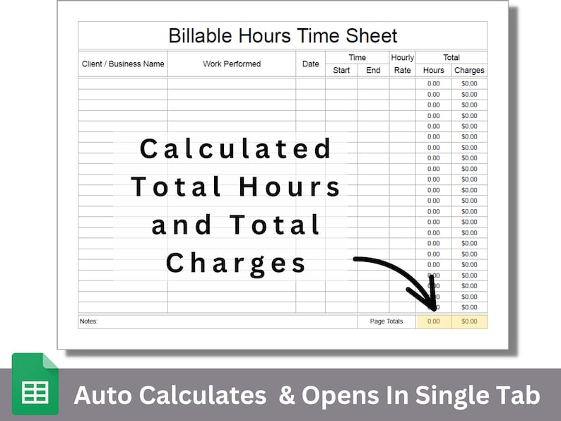 Billable Hours Timesheet Google Sheets Editable Spreadsheet Template With Totals Calculations - Etsy