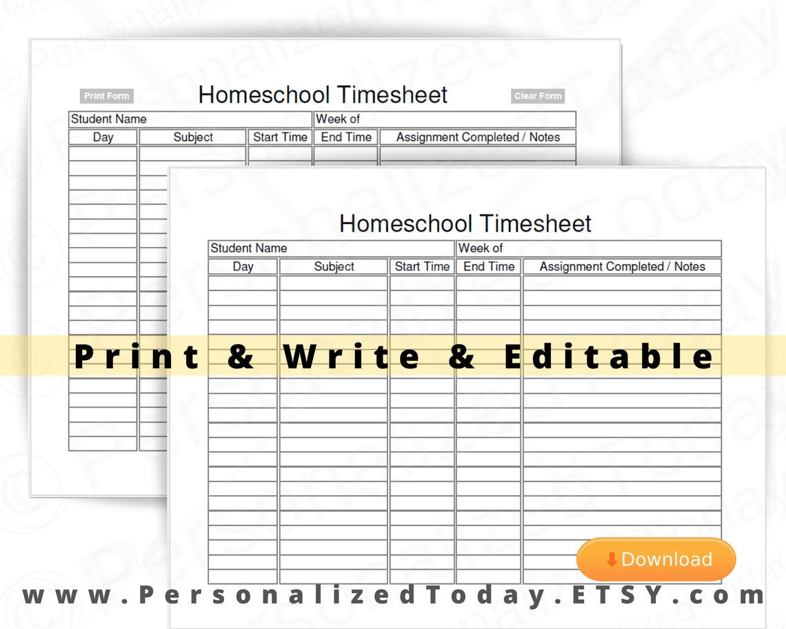 Homeschool Daily Log Editable and Print and Write PDF Files US | Etsy