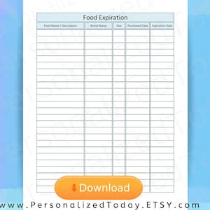 Printable Food Expiration Date Shelf Life Chart for | Etsy