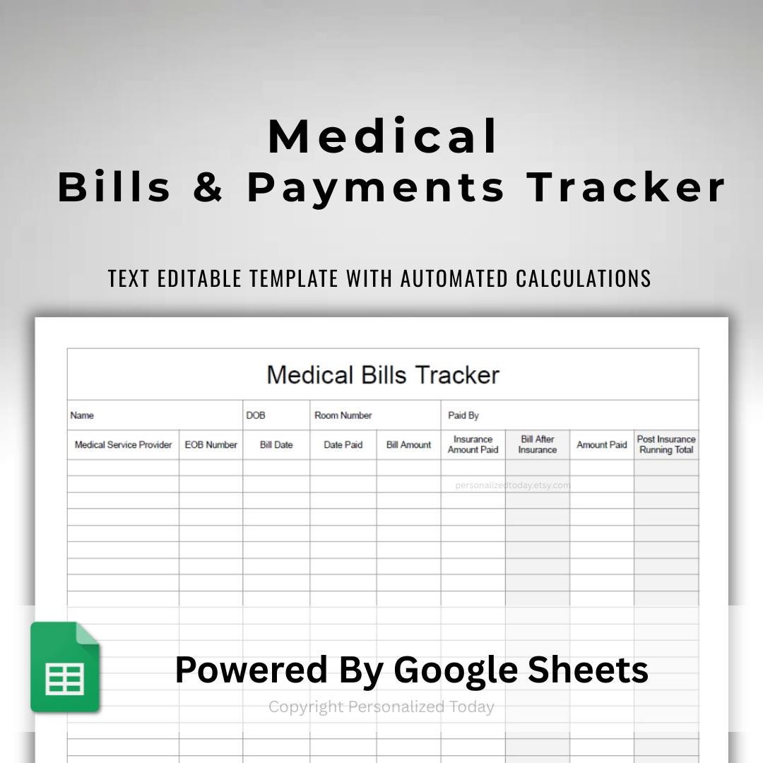 Medical Bills Tracker Medical Expenses and Payments Spreadsheet ...