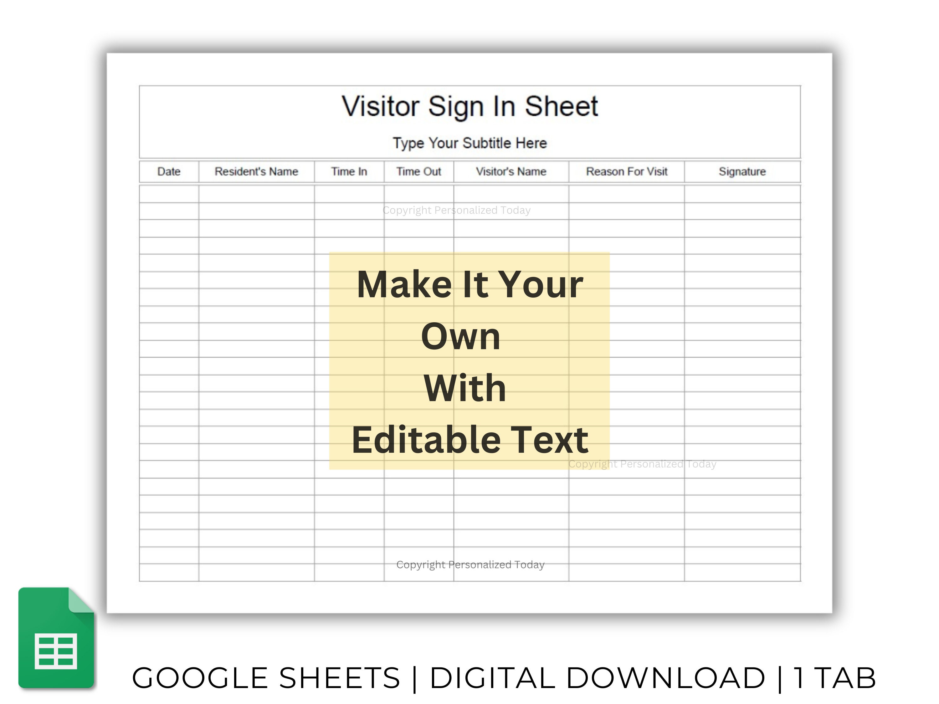 Assisted Living Residents Visitor Sign in and Out Sheet With Signature ...