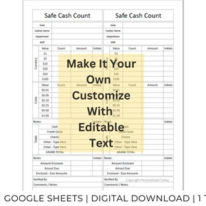 End of Shift Cash Register Safe Deposit Count - Text Editable Google ...