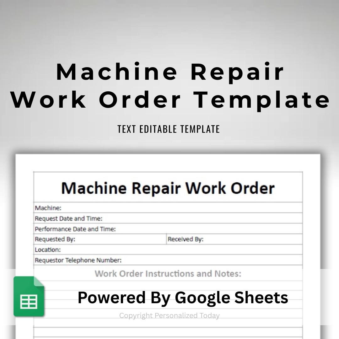 Basic Machine Work Order Form Equipment Service and Repair Technician ...