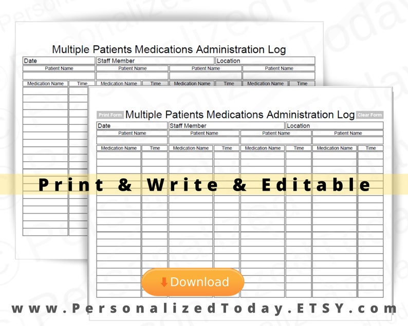 Multiple Patients Medication Log Printable and Fillable / | Etsy