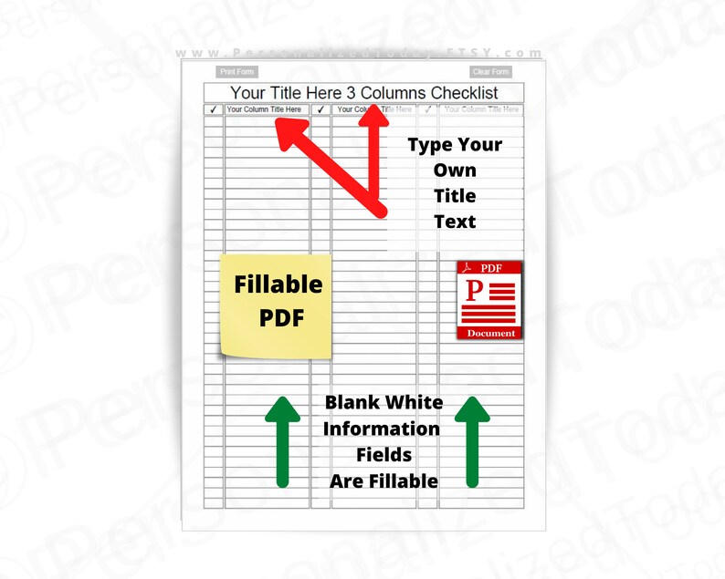 3 Columns Checklist Fillable and Print and Write PDF Digital - Etsy