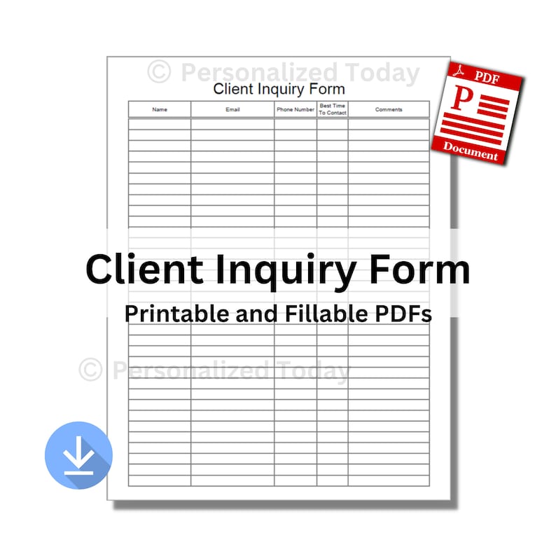 PDF Client Inquiry Form Printable and Fillable PDF Downloads - Etsy