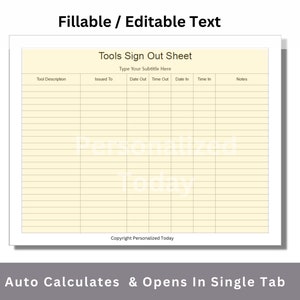 Google Sheets Tools Sign Out Sheet Template Text Fillable / - Etsy