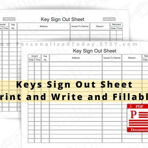 Key Sign Out Sheet Fillable and Print and Write PDF Files US Letter ...
