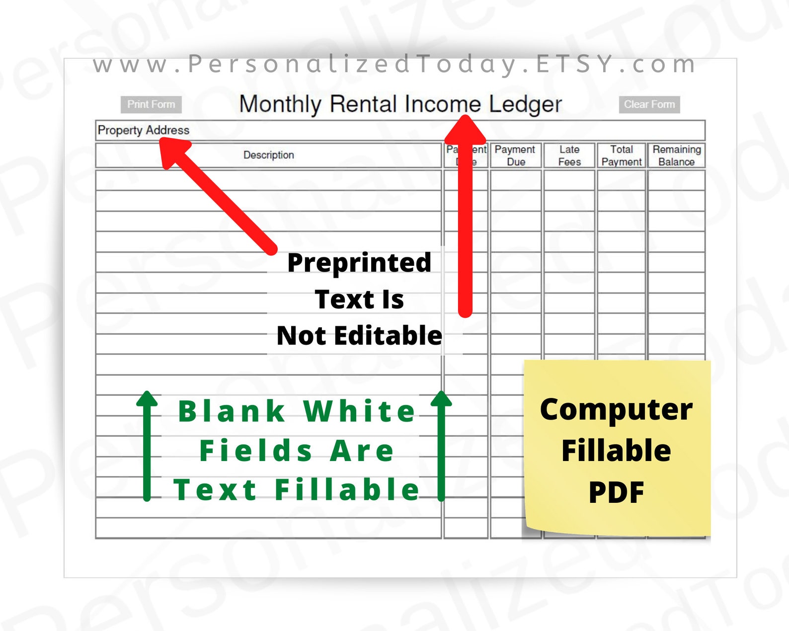 Single Unit Monthly Rental Income Ledger With Balance Tracker - Etsy