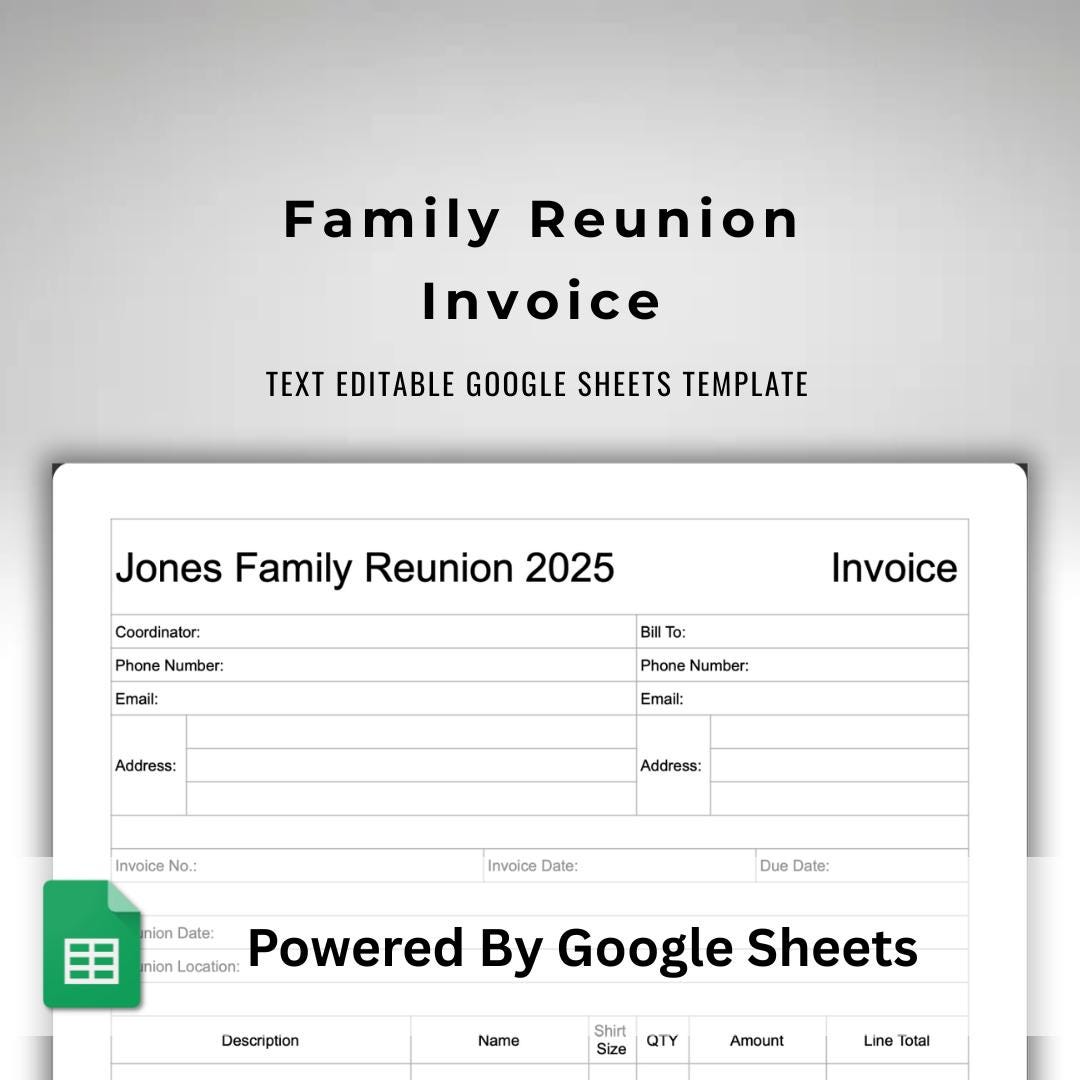 Editable Family Reunion Fees Tracker & Invoice With Automated ...