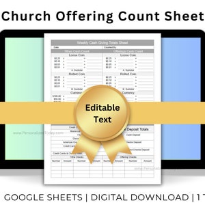 Church Offering Counting Form Weekly Charitable Giving Totals Report ...