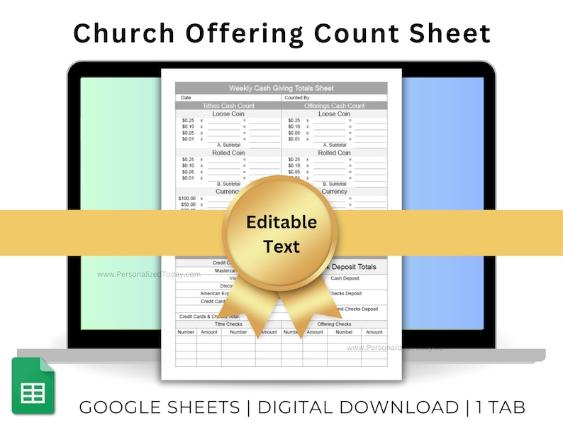 Church Offering Counting Form Weekly Charitable Giving Totals Report ...