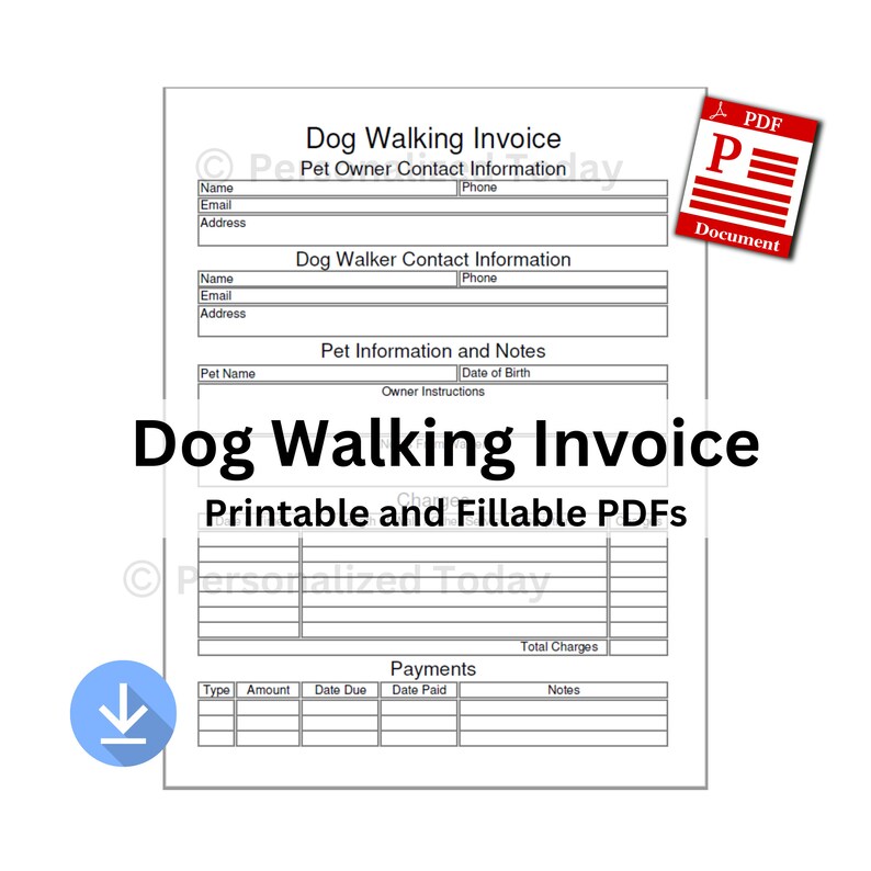 PDF Dog Walking Invoice Fillable and Print and Write PDF - Etsy
