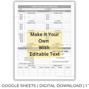 Church Offering Counting Form Weekly Charitable Giving Totals Report ...