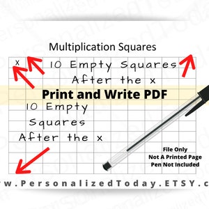 Printable Blank Multiplication Times Table Squares 10 X 10 and - Etsy