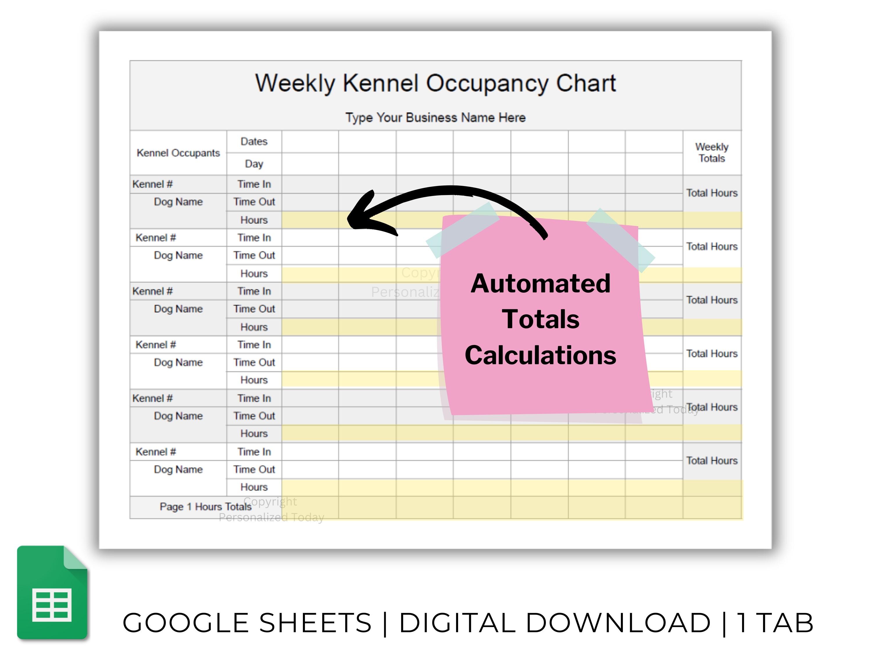 Editable Dog Boarding Stay Tracker - Weekly Kennel Occupancy Chart ...