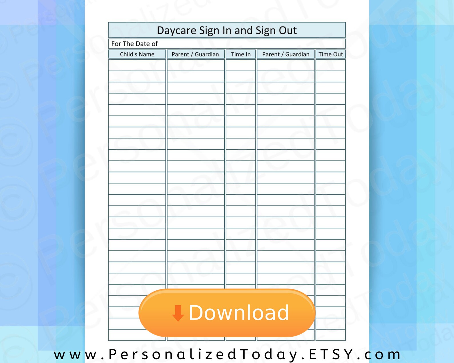 Printable PDF Daycare Daily Sign in and Sign Out Sheet With - Etsy
