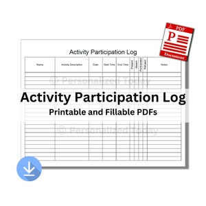 PDF Activity Participation Log Text Input Fillable and Print - Etsy