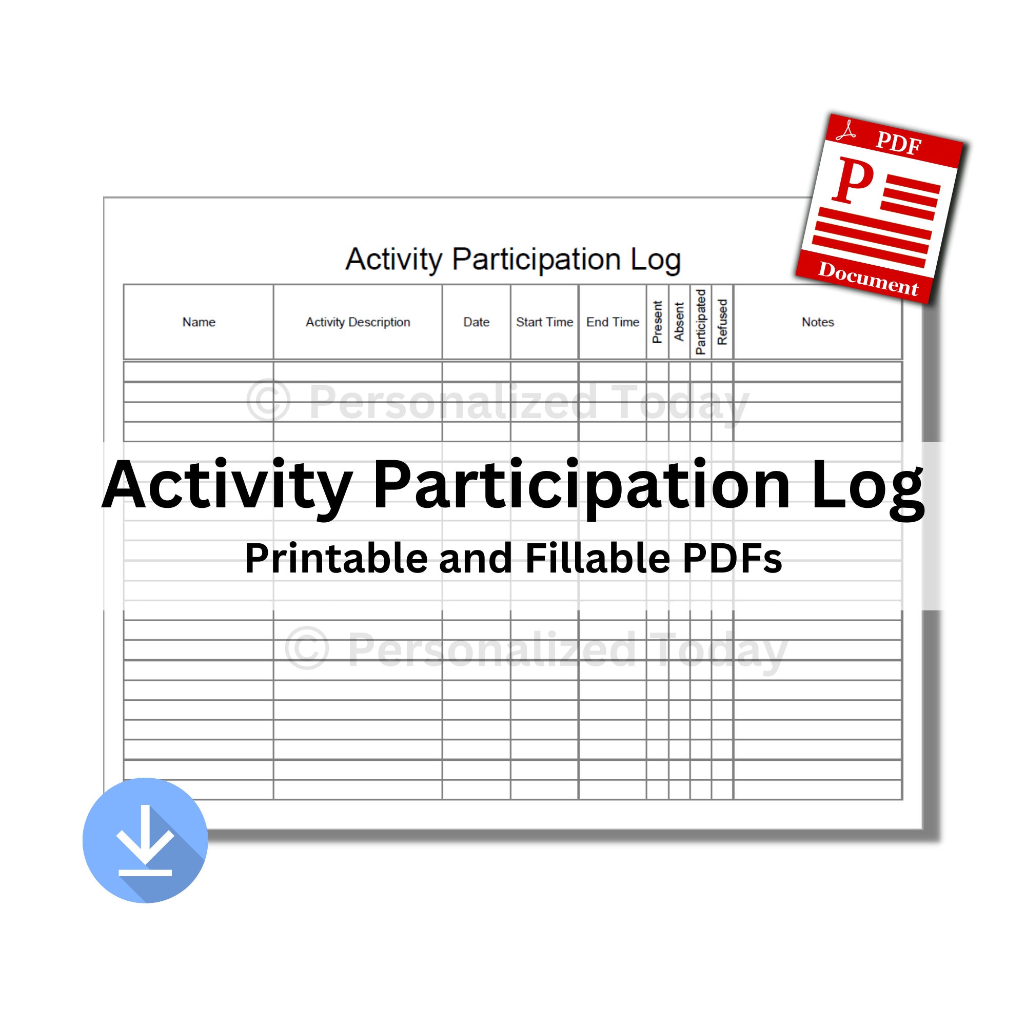 PDF Activity Participation Log Text Input Fillable and Print - Etsy