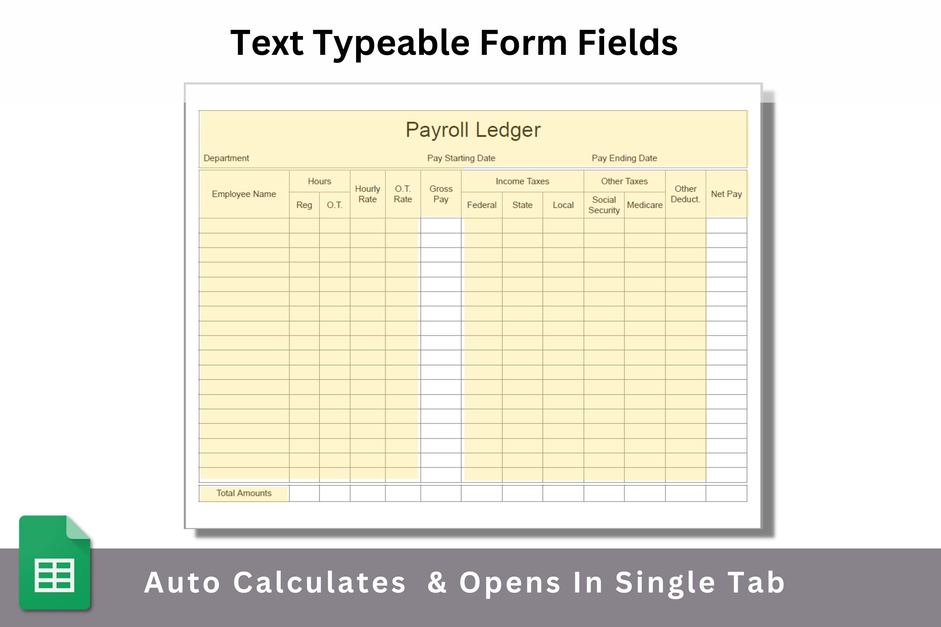 Google Sheets Payroll Ledger With Deductions Text Fillable / Text ...