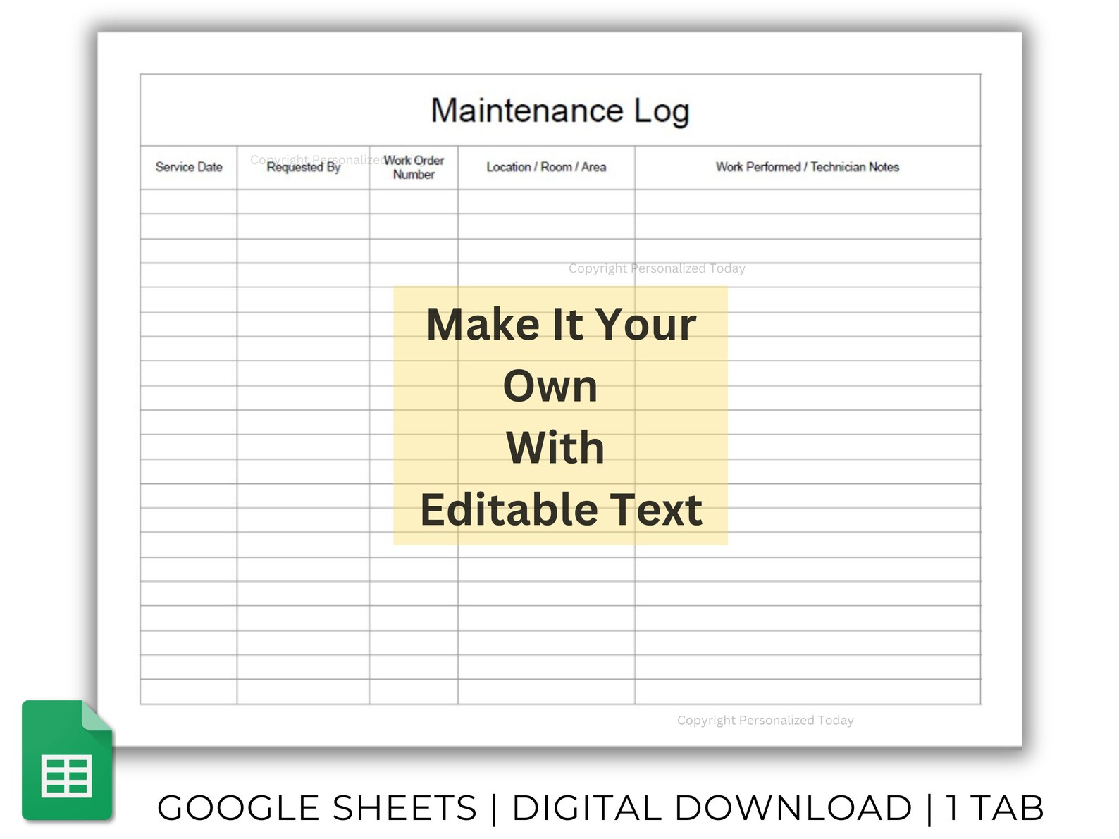 Maintenance Calls Log Work Orders Tracker Maintenance and Repair Job ...
