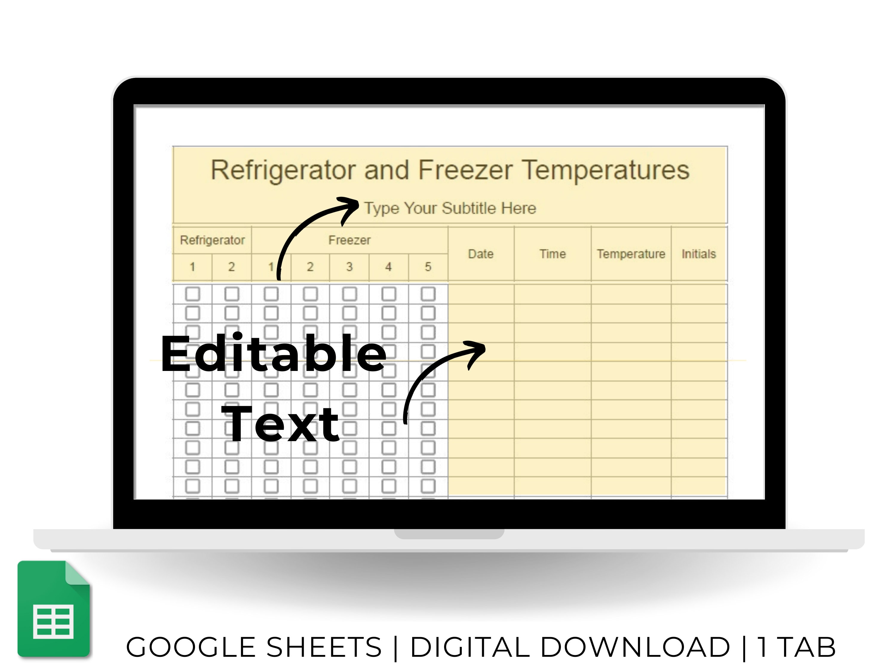 Restaurant Kitchen Temperatures Log Food Temp Tracker Text Editable ...