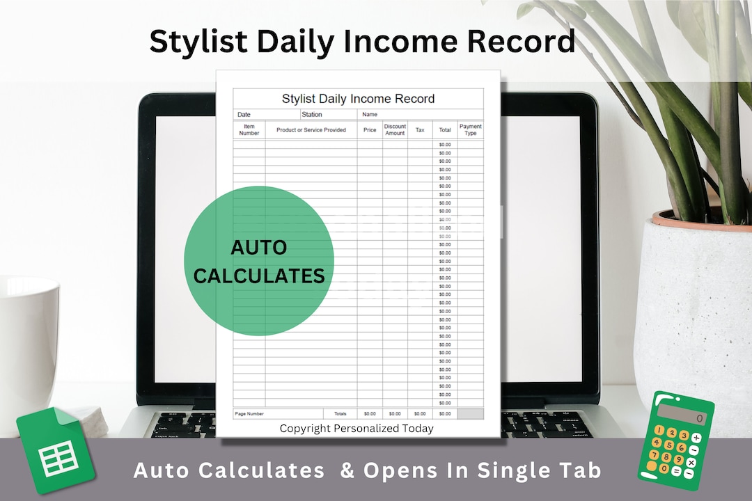 Hair Salon Sales Tracker Income Form for Hair Stylist Beauticians Daily ...
