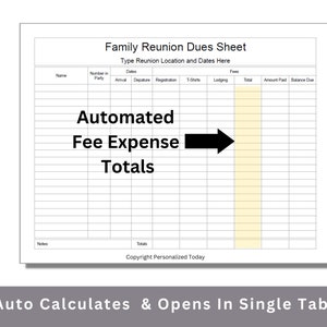 Google Sheets Family Reunion Dues Sheet Template Text Fillable / Text ...