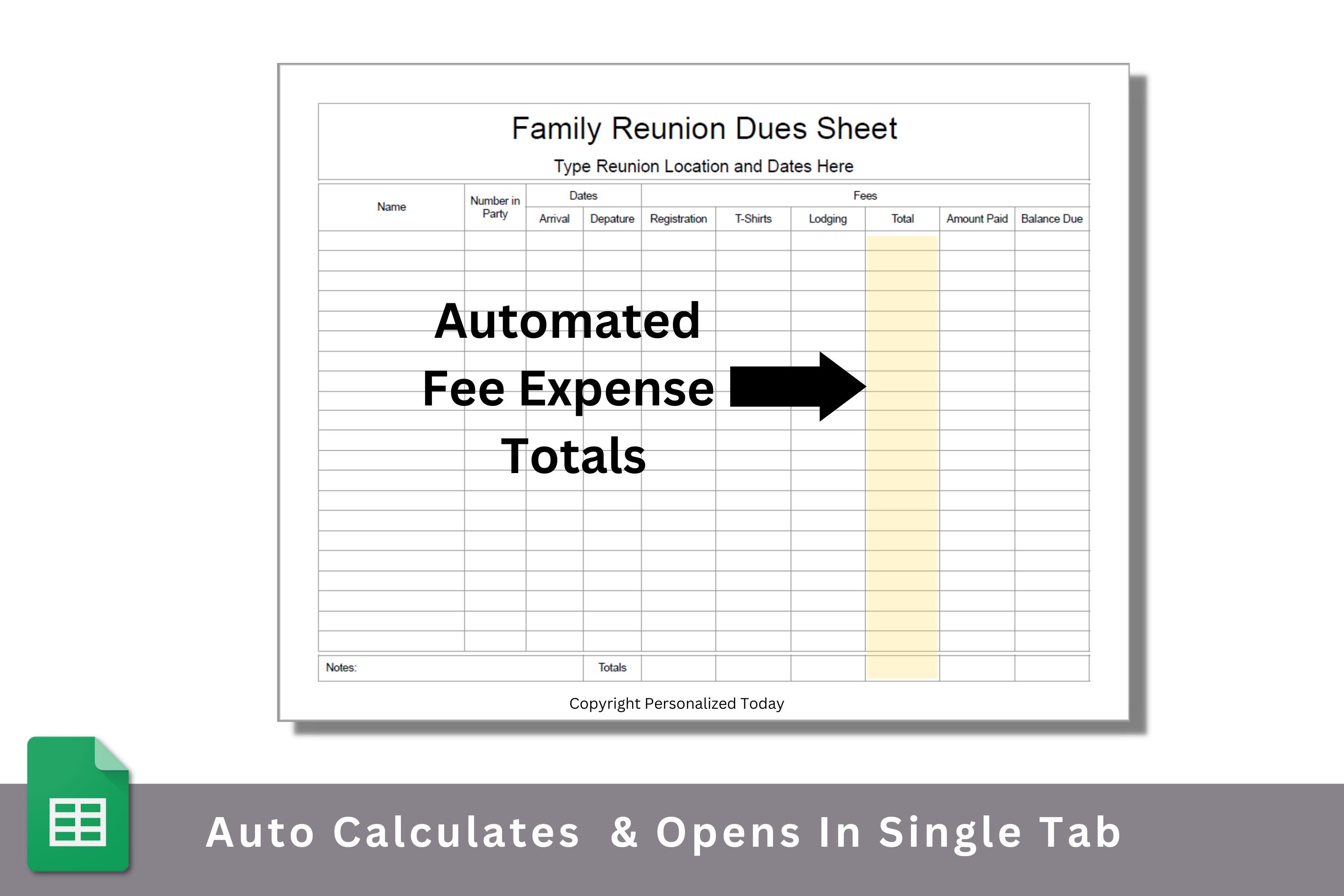 Google Sheets Family Reunion Dues Sheet Template Text Fillable / Text ...
