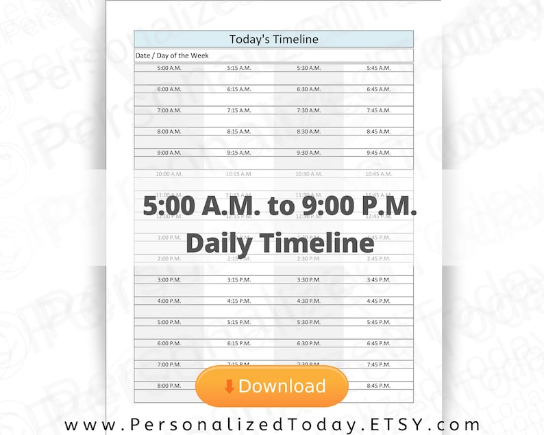 Printable 5 A.M. Start Daily Timeline 15 Minute Increments - Etsy
