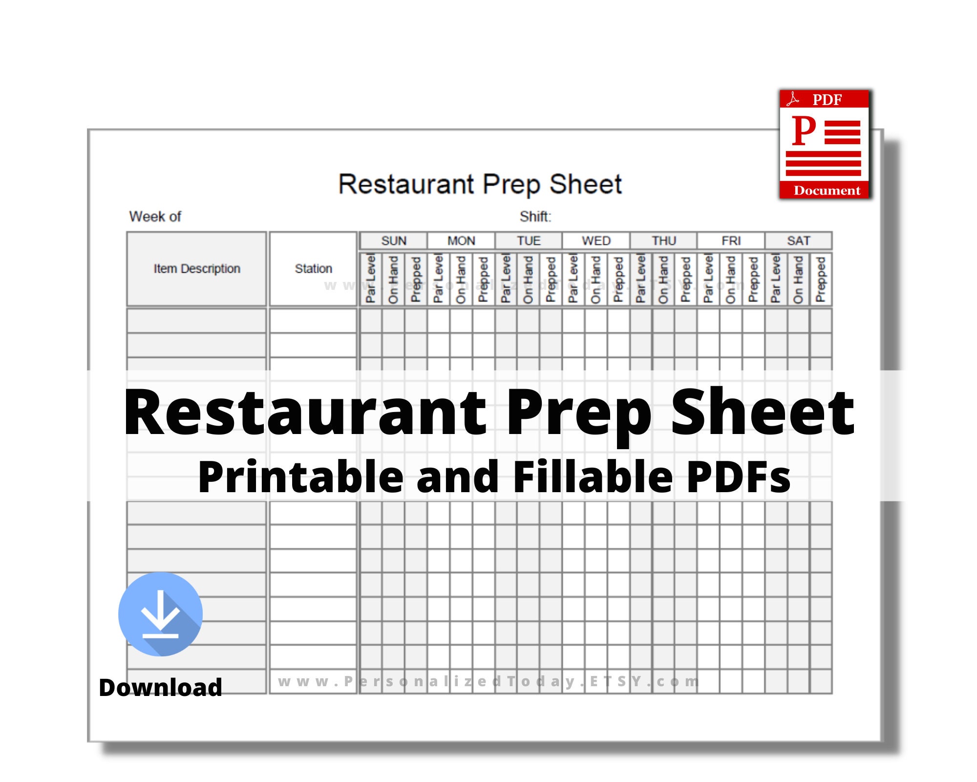 Printable Restaurant Prep Sheet Fillable And Print And Write Etsy de