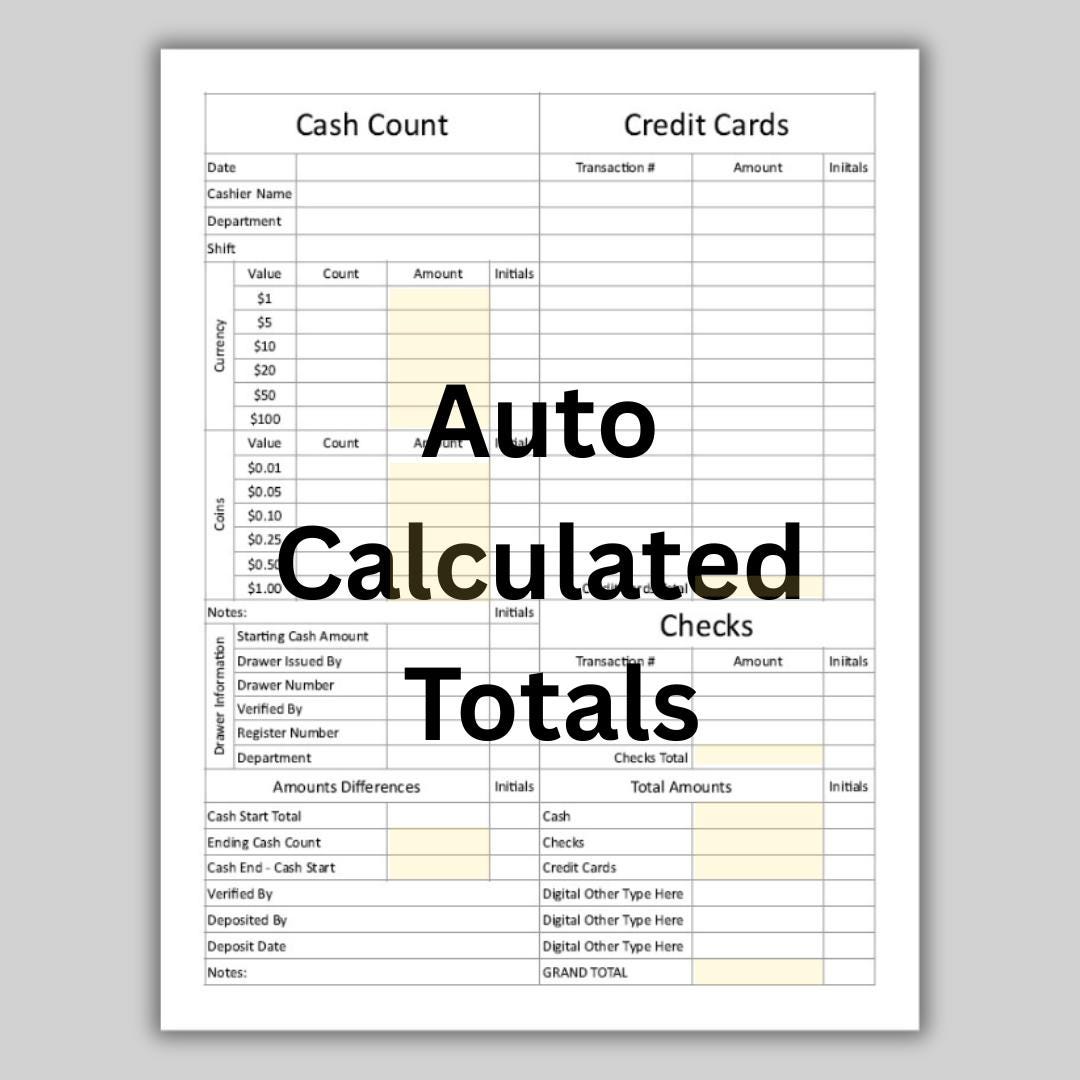 End of Day Cashier Count Sheet on Google Sheets - Auto Reconcile ...