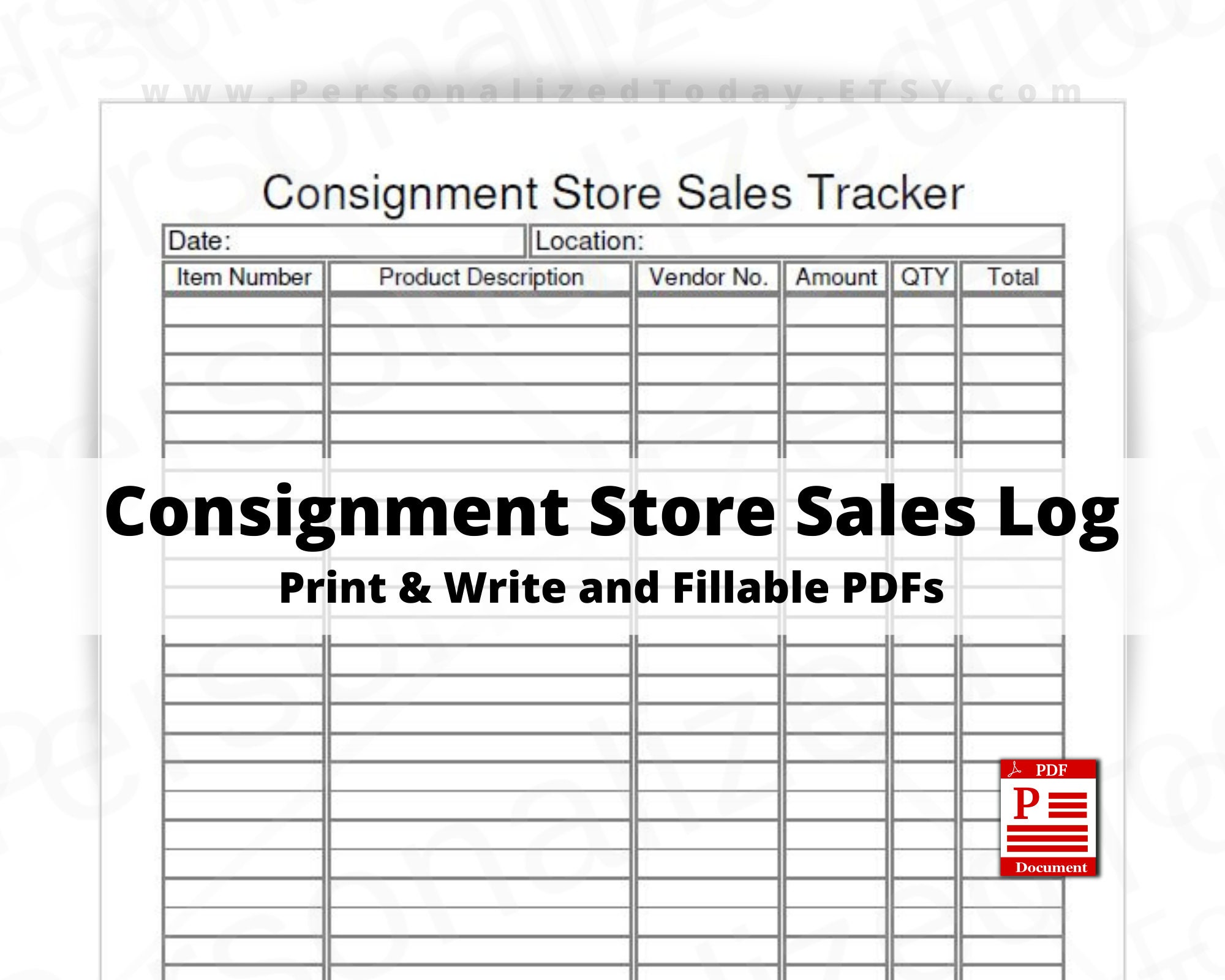 Consignment Store Vendor Sales Log Fillable and Print and | Etsy