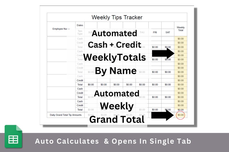 Employee Tips Template Weekly Wait Staff Tips Income Tracker Multiple ...