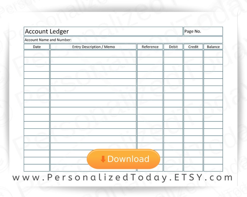 Printable Account Ledger US Letter Size Vertical Tall | Etsy