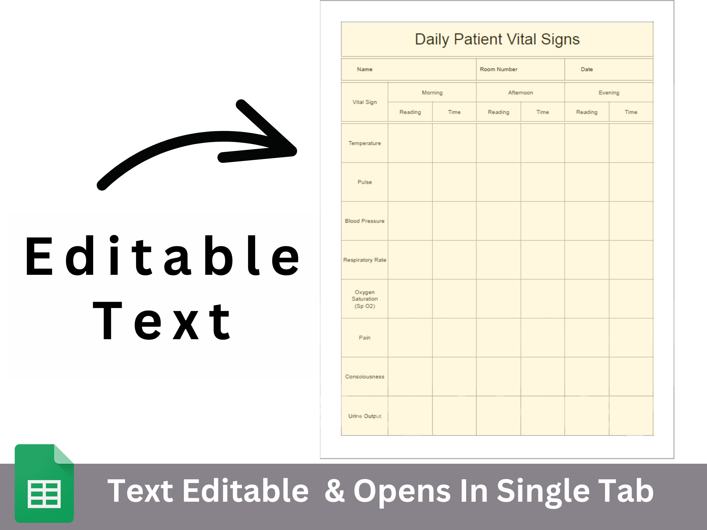 Daily Vital Signs Morning, Afternoon and Evening 3 Times Daily Report ...