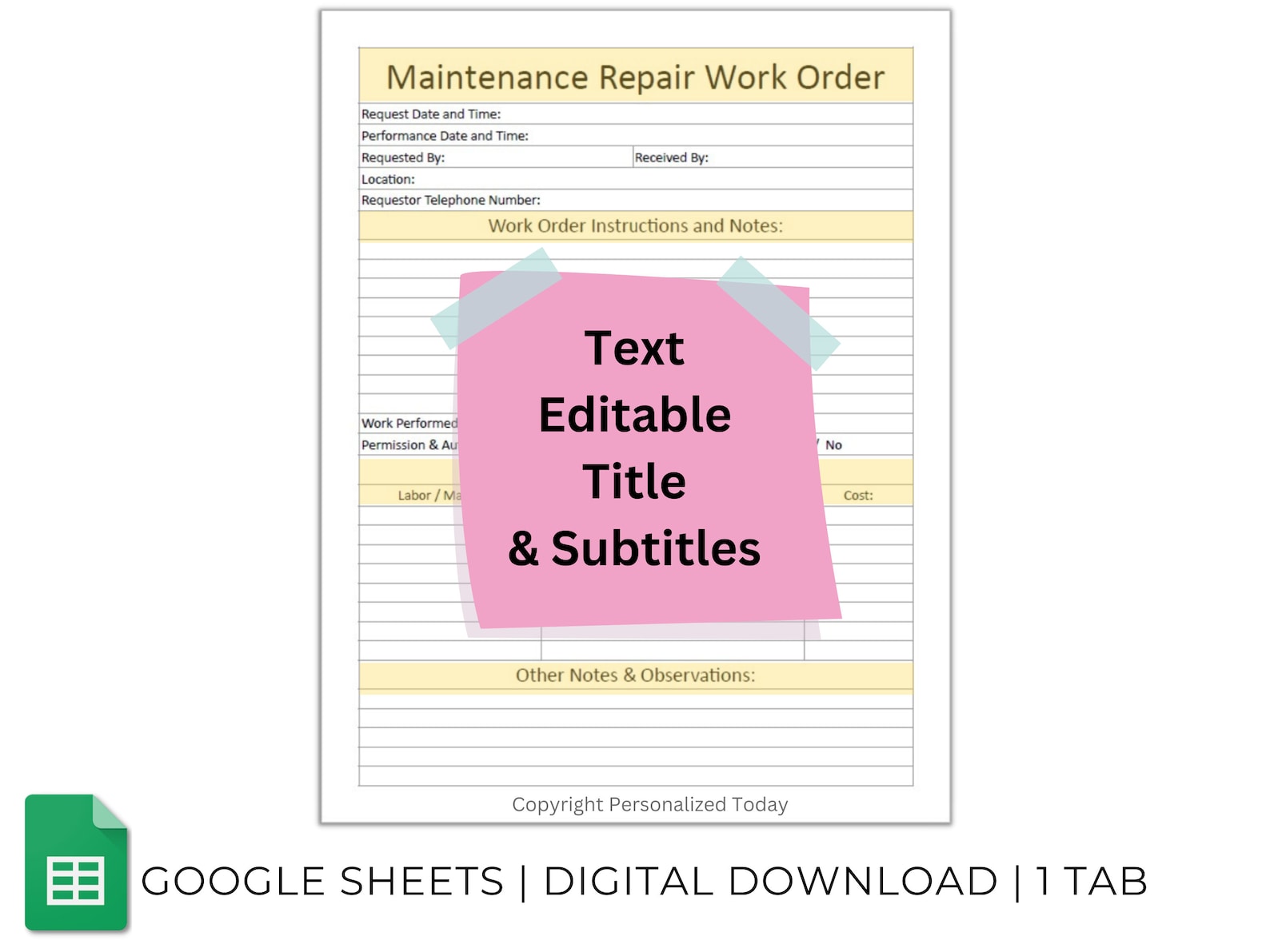 Maintenance Repair Work Order Template Property Upkeep Service and ...