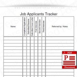 Job Candidates Tracker Fillable and Print and Write PDF | Etsy